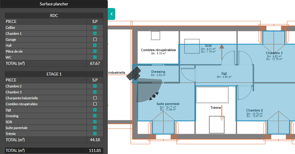 Personnaliser le tableau de surfaces